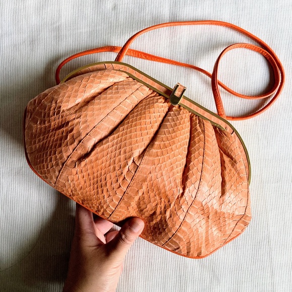 Vintage | Bags | Vintage 8s Genuine Snakeskin Peach Color Crossbody ...